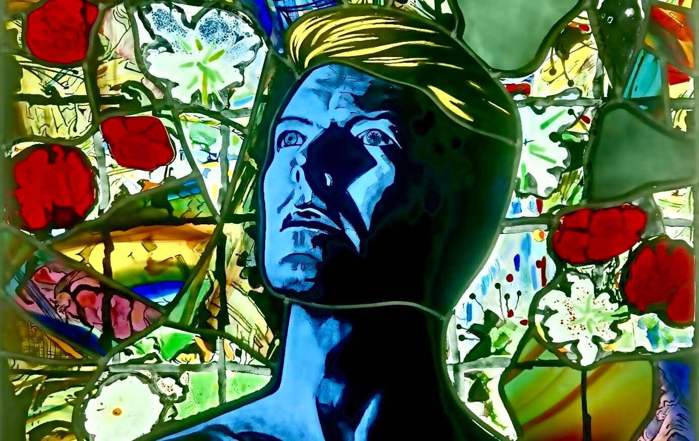 León ilumina a David Bowie en vidrio